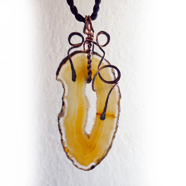 Copper Ribbon & Golden Agate Handmade Wire Wrap Pendant – Rhonda Chase ...