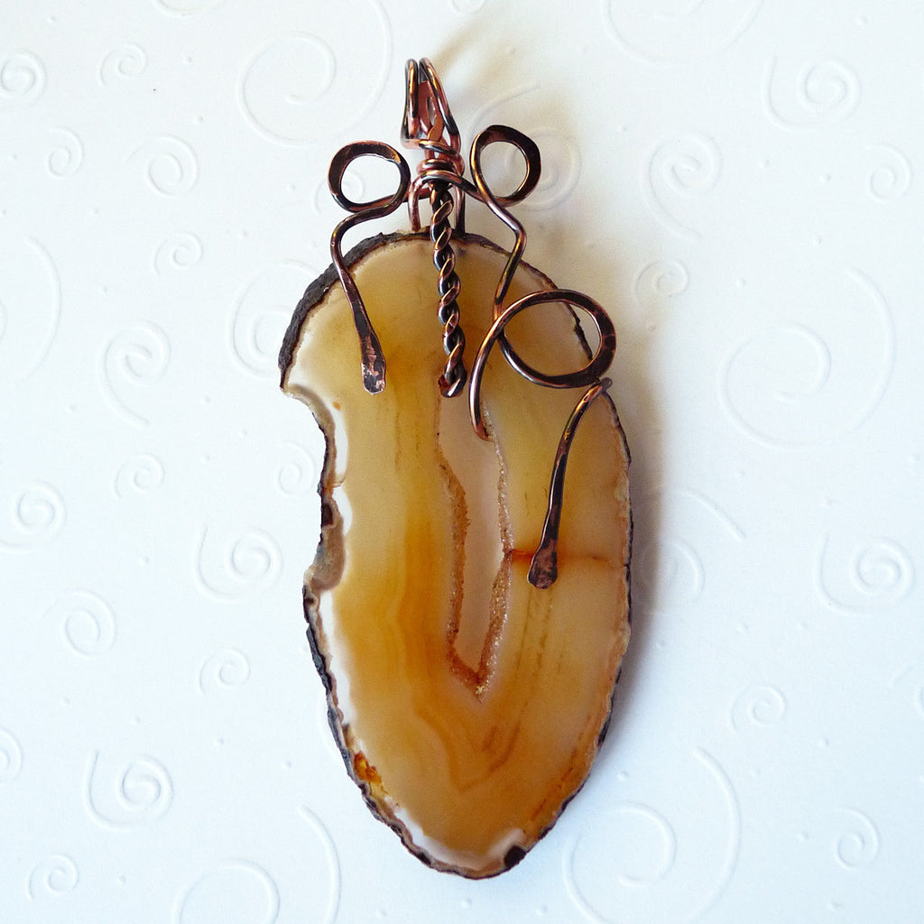 Copper Ribbon & Golden Agate Handmade Wire Wrap Pendant – Rhonda Chase ...