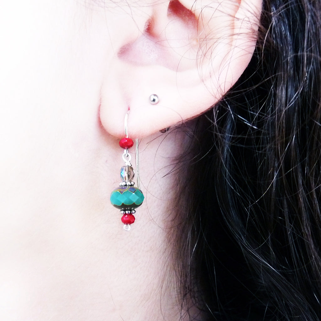 Christmas Green & Red .925 Sterling Silver Dangle Handmade Earrings ...