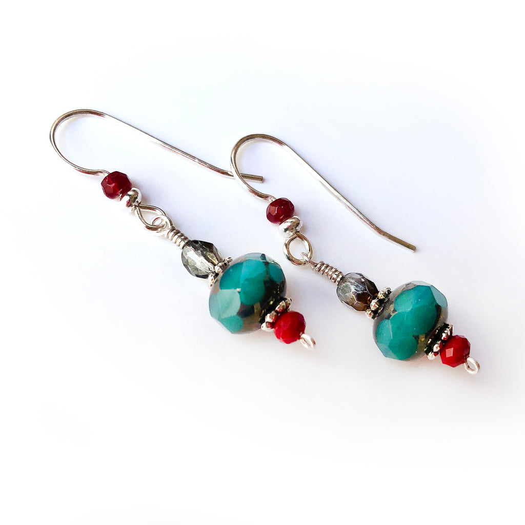 Christmas Green & Red .925 Sterling Silver Dangle Handmade Earrings ...