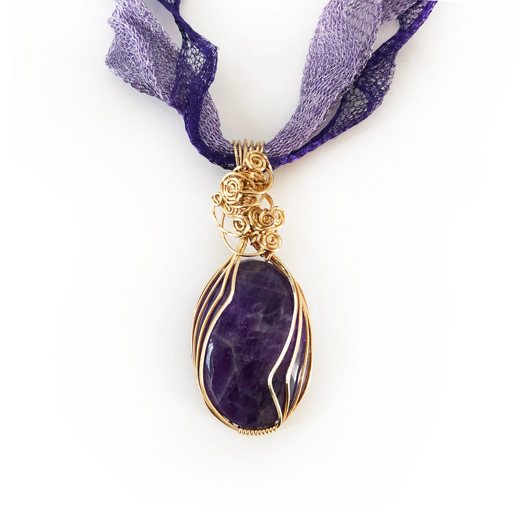 Amethyst Handmade Wire Wrapped Pendant Necklace, Gold Filled Wire Wrap ...